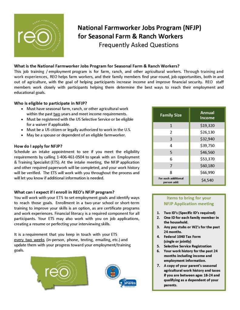 National Farmworker Jobs Program - Montana Rural Employment Opportunities